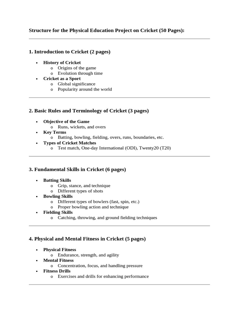 Structure For The Physical Education Project On Cricket | PDF | Bowling ...