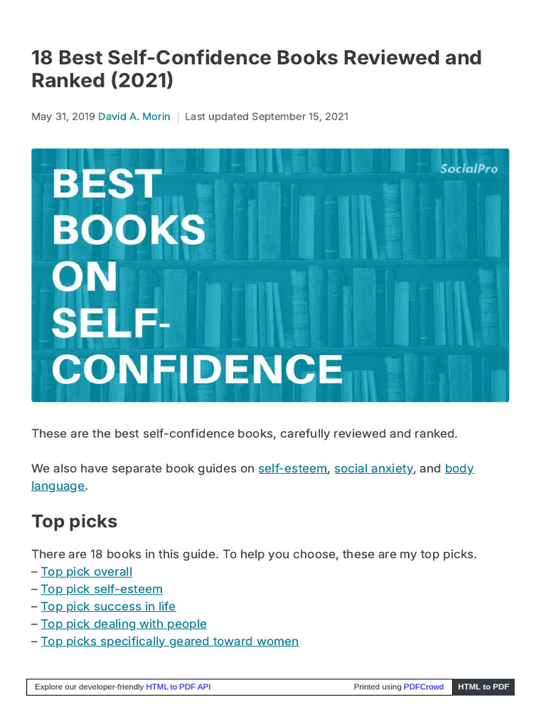 Top 18 Self-Confidence Books Reviewed | PDF | Self Esteem | Hypnosis