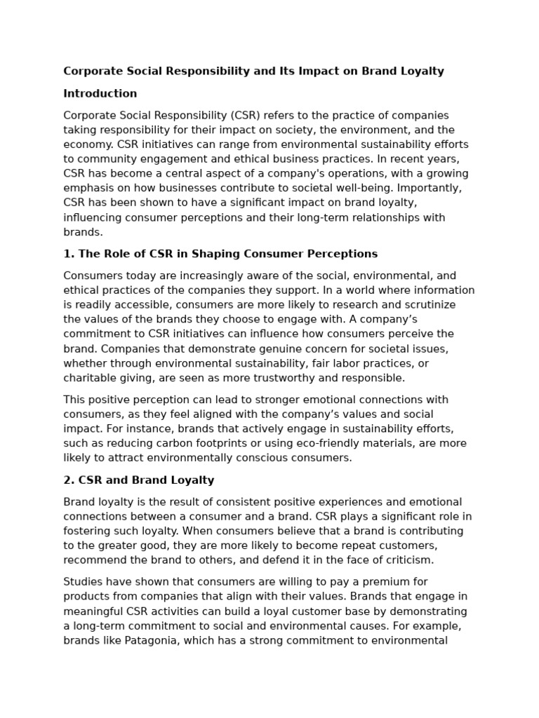 Corporate Social Responsibility and Its Impact On Brand Loyalty | PDF ...
