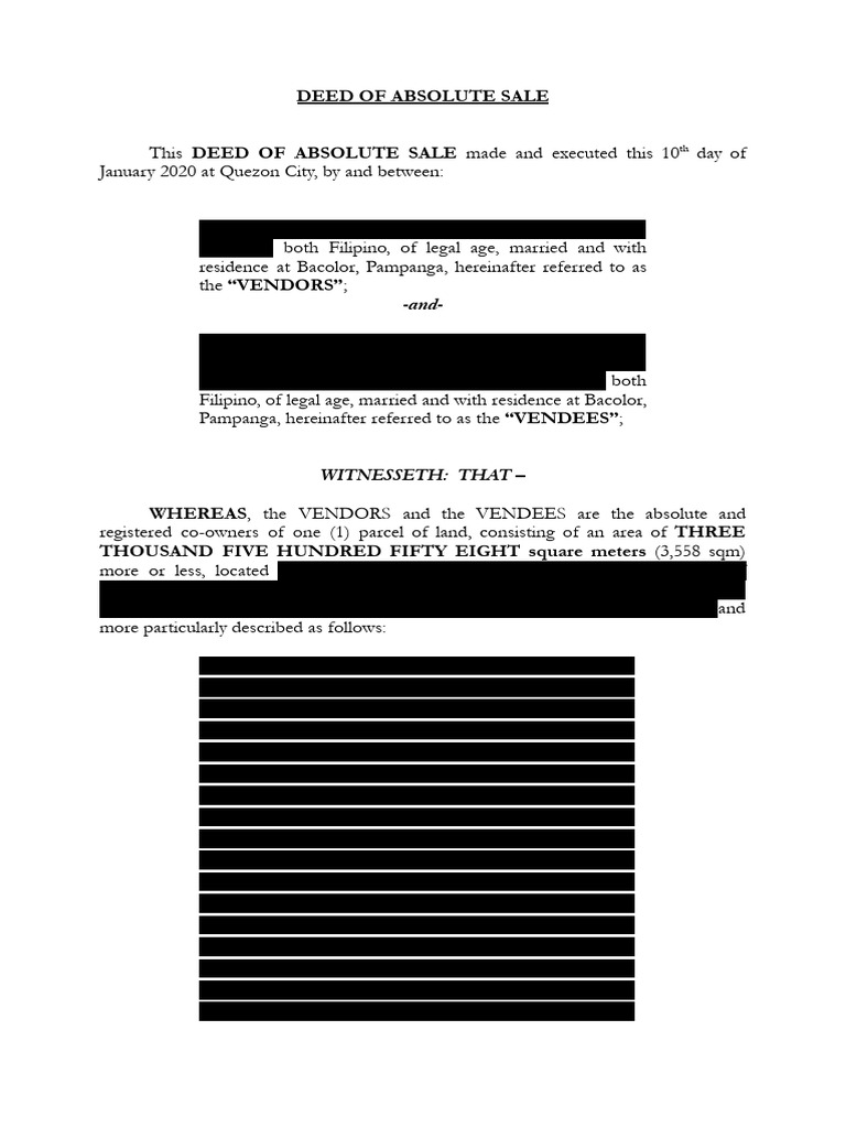 Deed of Absolute Sale in Pampanga | PDF | Property Law | Common Law