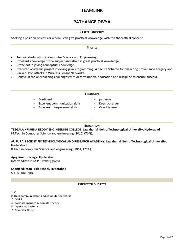 P.Divya RESUME | PDF