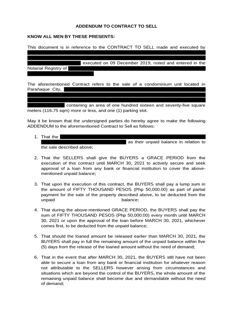 Sample Writing - Contract To Sell | PDF | Common Law | Private Law