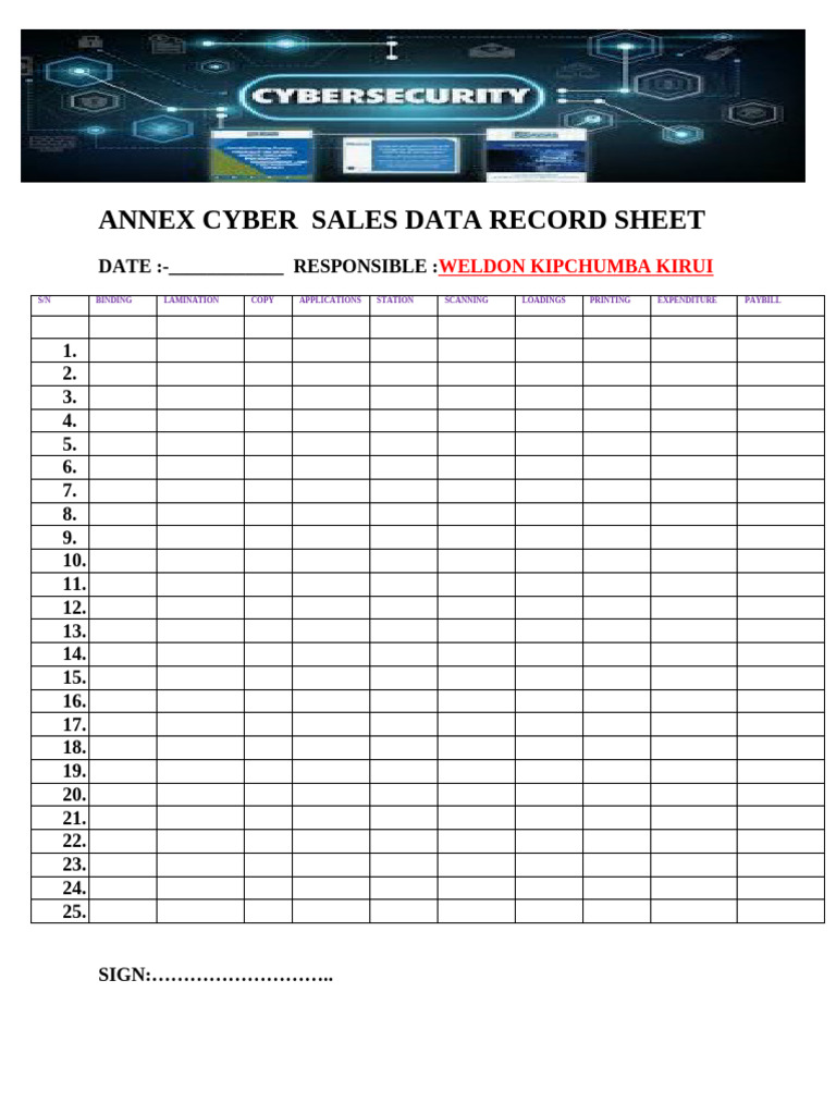 ANNEX CYBER SALES DATA RECORD SHEET | PDF