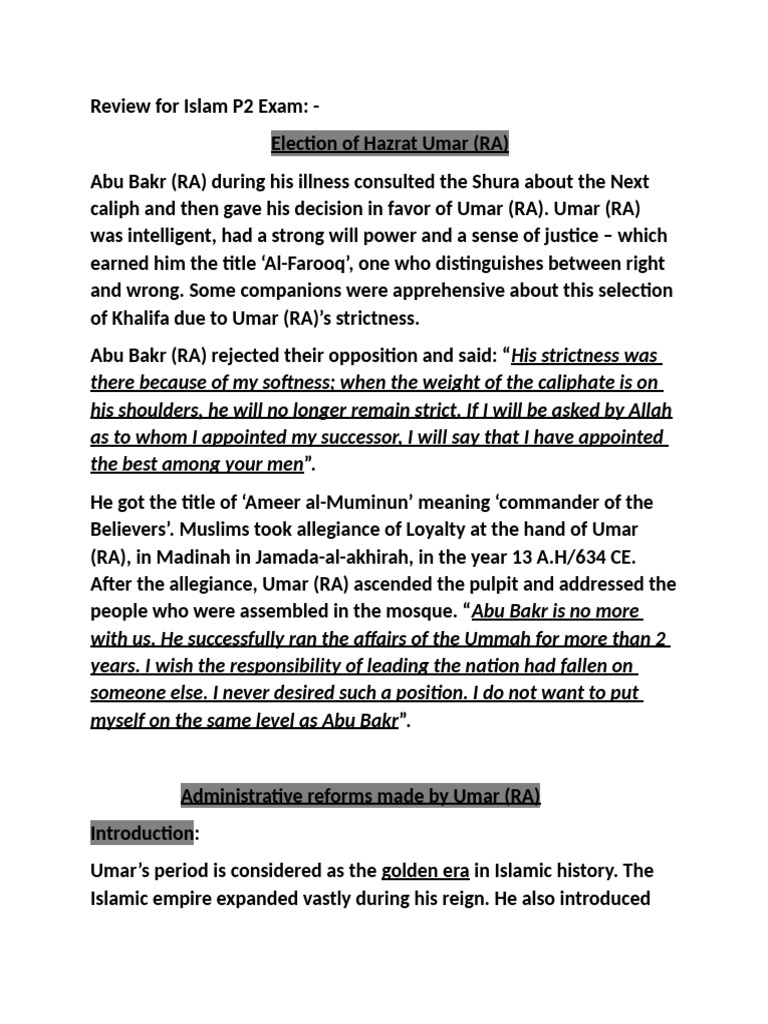 Review For Islam P2 Exam | PDF | Umar | Abrahamic Religions