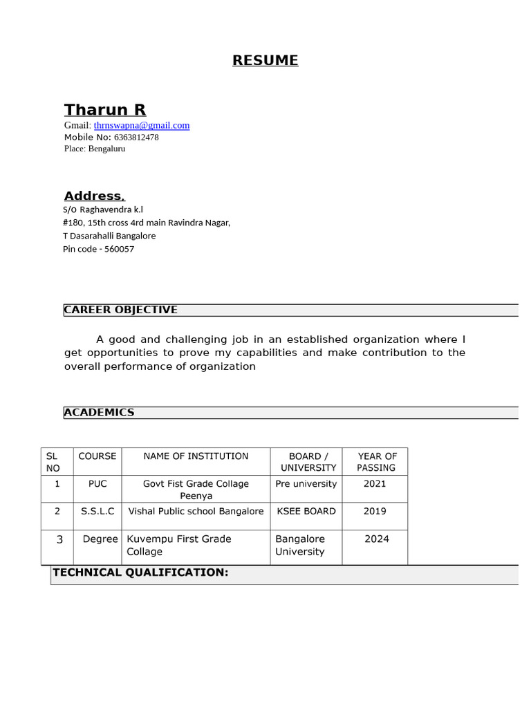 Resume Tharun | PDF