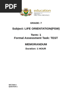 Grade 7 Life Orientation Test: Self-Image | PDF | Puberty ...