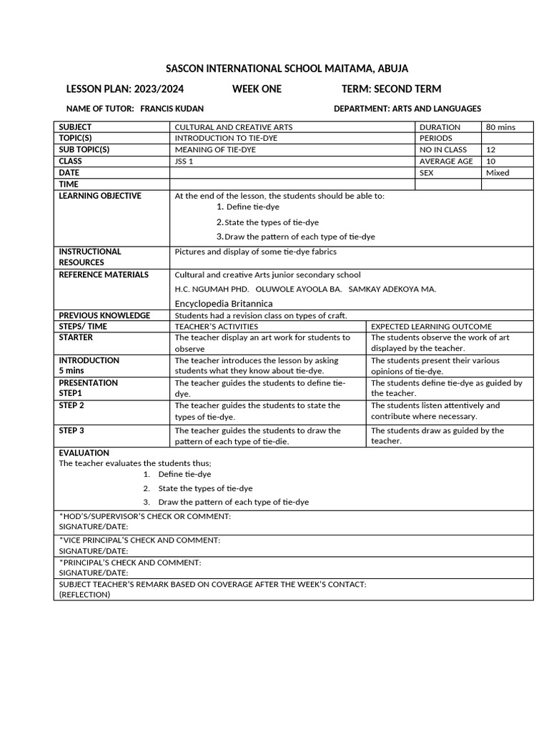 JS1 Second Term Lesson Plan | PDF | Teachers | Lesson Plan