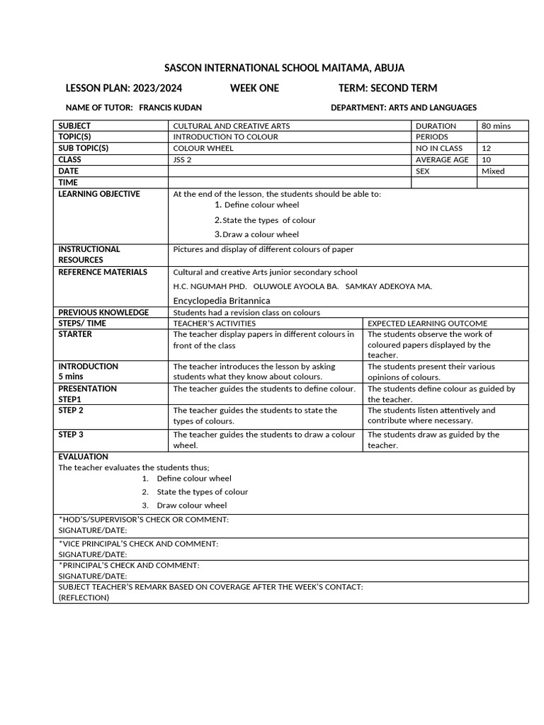 JS2 Second Term Lesson Plan | PDF | Teachers | Lesson Plan