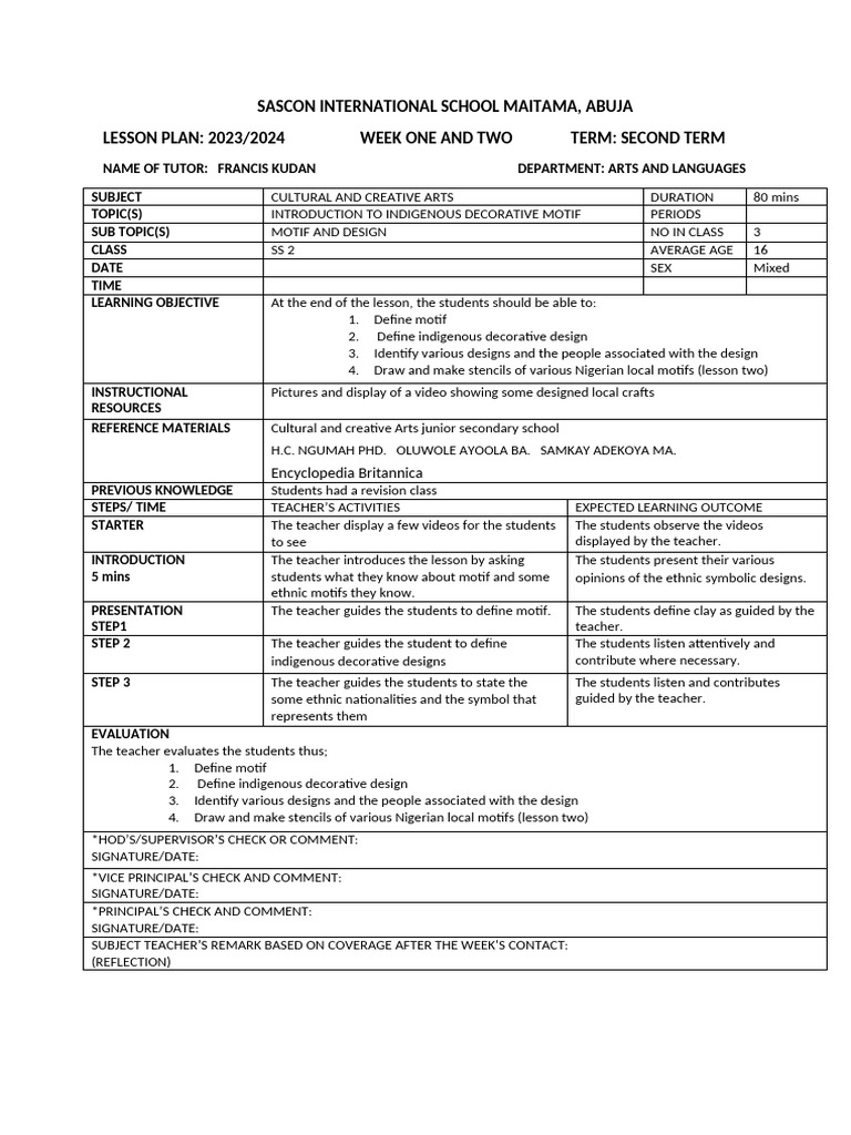 SS2 Second Term Lesson Plan | PDF | Teachers | Lesson Plan