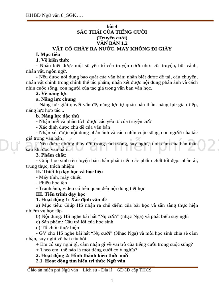 Giáo án miễn phí Ngữ văn - Lịch sử - Địa lí - GDCD cấp THCS 1 | PDF