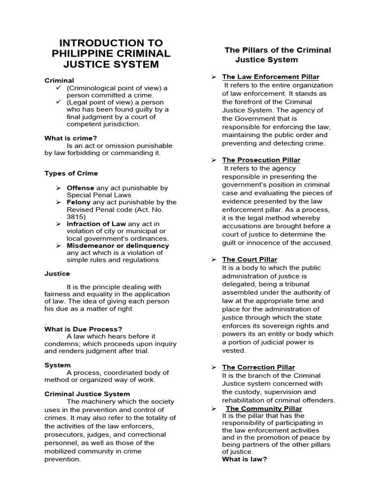 INTRODUCTION TO PHILIPPINE CRIMINAL JUSTICE SYSTEM HANDOUTS ...