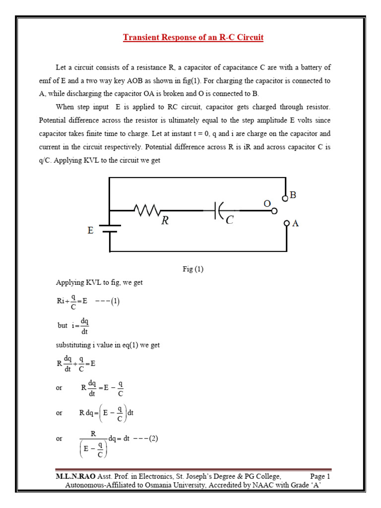 RC Transient Response | PDF | Capacitor | Electronics
