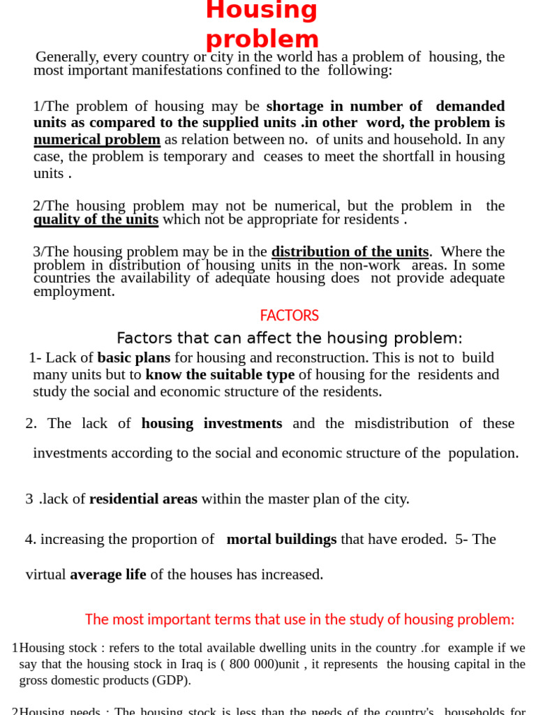 Understanding Housing Problems and Solutions | PDF | Demand | Shortage