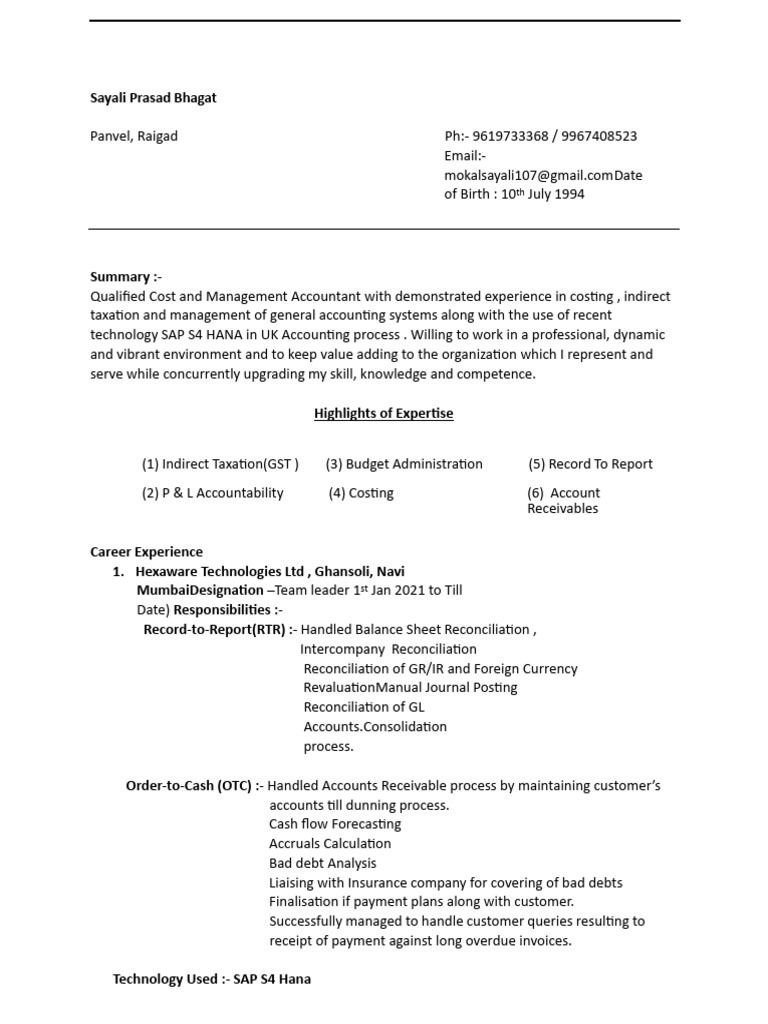 Naukri SayaliPrasadBhagat (6y 0m) | PDF | Value Added Tax | Business