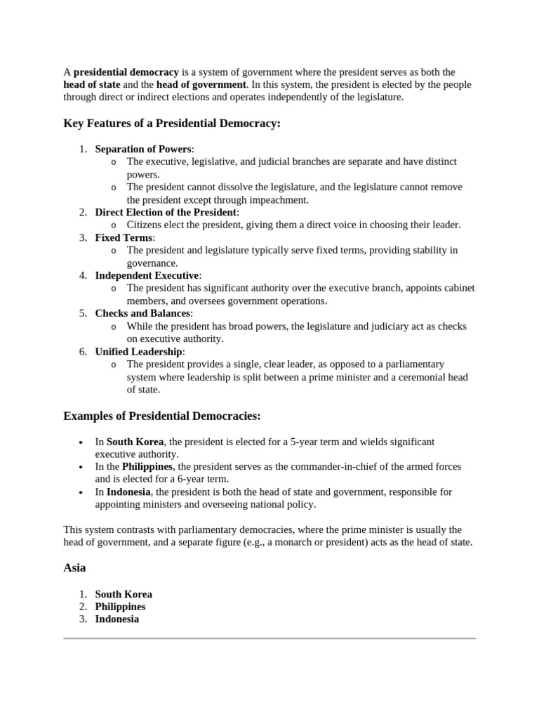 Presidential Democracy Overview | PDF | Legislature | Heads Of State
