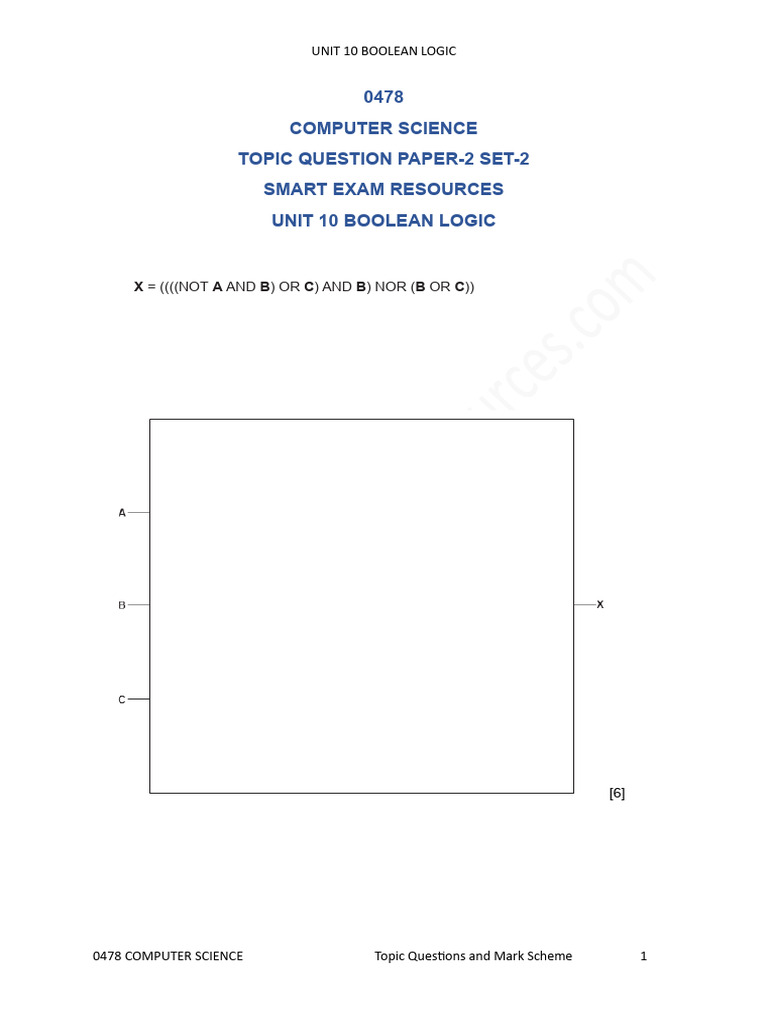 102 Igcse Computer Science Boolean Logic Question Paper 2 Set 2