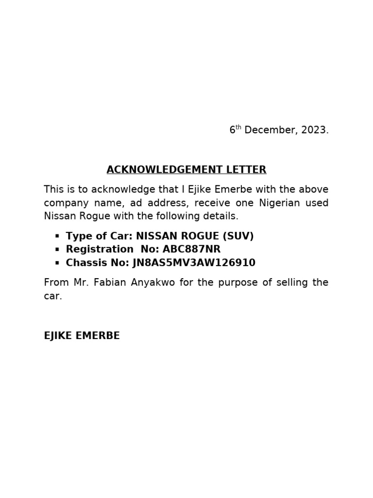 Acknowledgement Letter | PDF