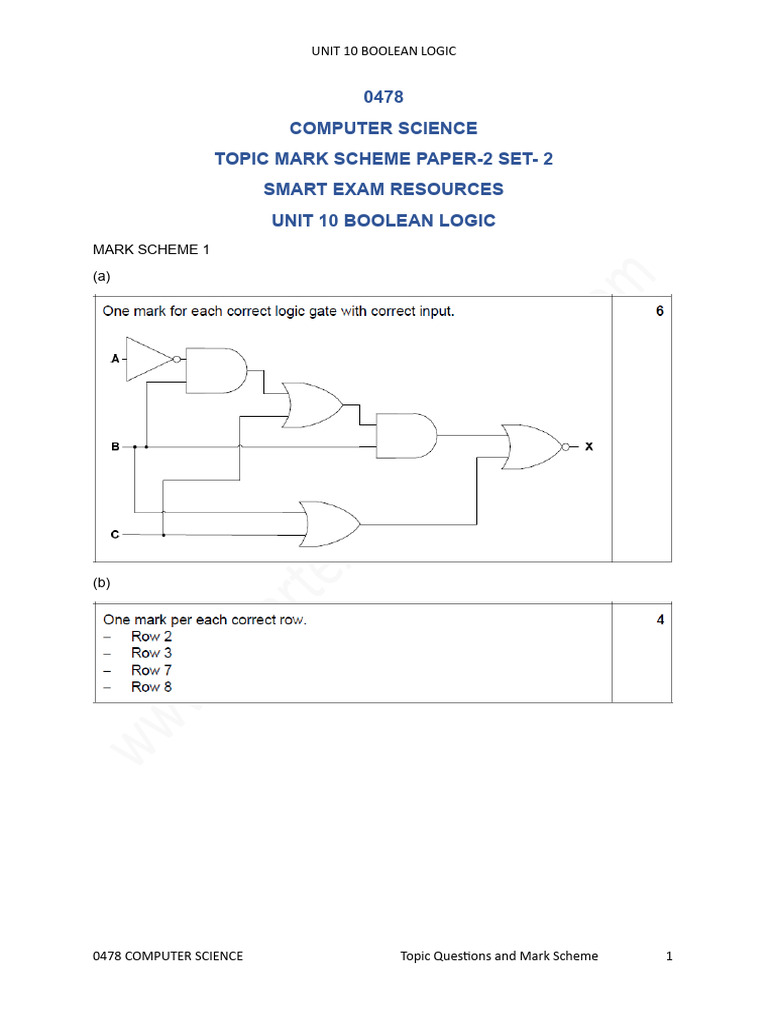 102 Igcse Computer Science Boolean Logic Mark Scheme Paper 2 Set 2 Pdf 8484