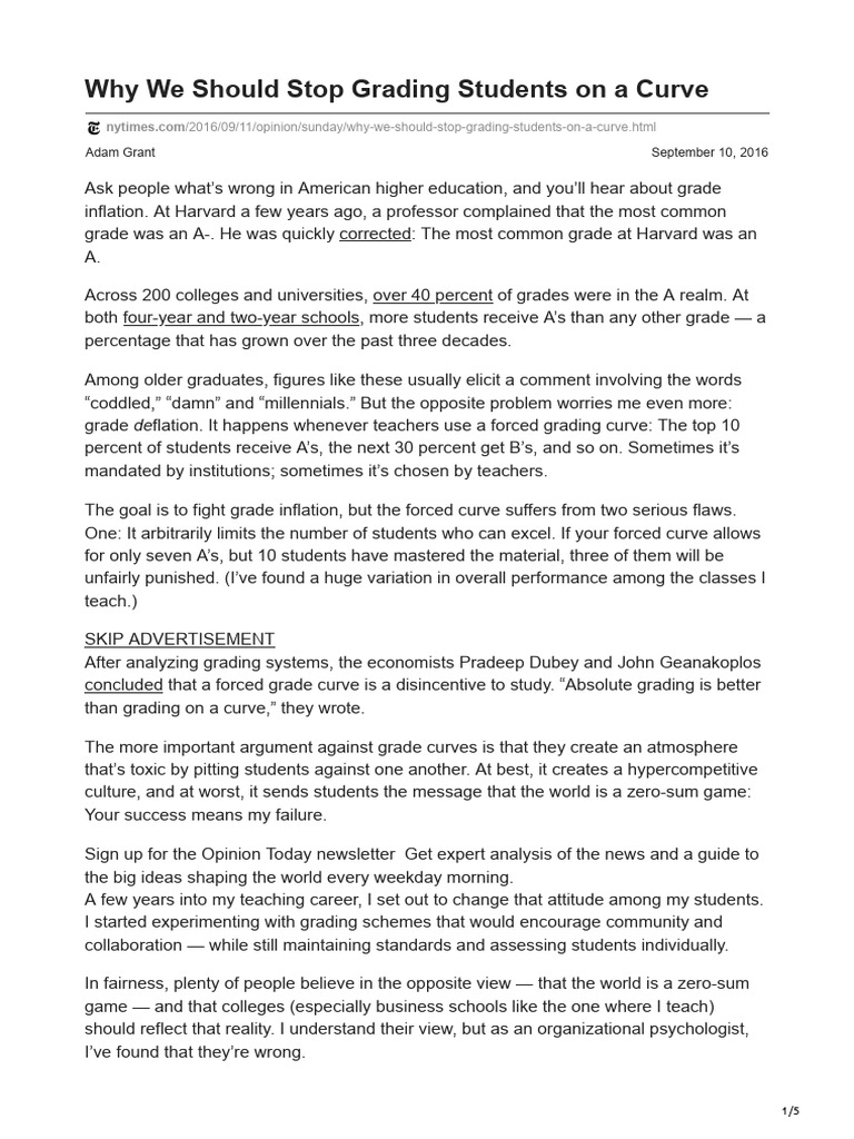 Why We Should Stop Grading Students On A Curve | PDF | Performance Appraisal | Psychology