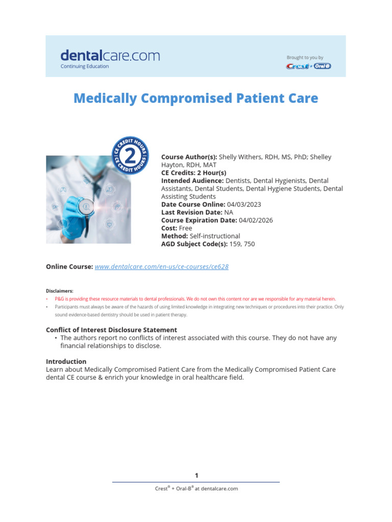 Medically Compromised Patient Care | PDF | Hepatitis | Infection
