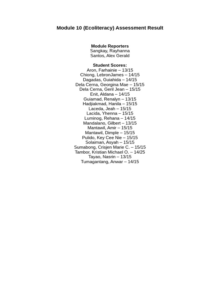 Module 10 Ecoliteracy Assessment Results | PDF