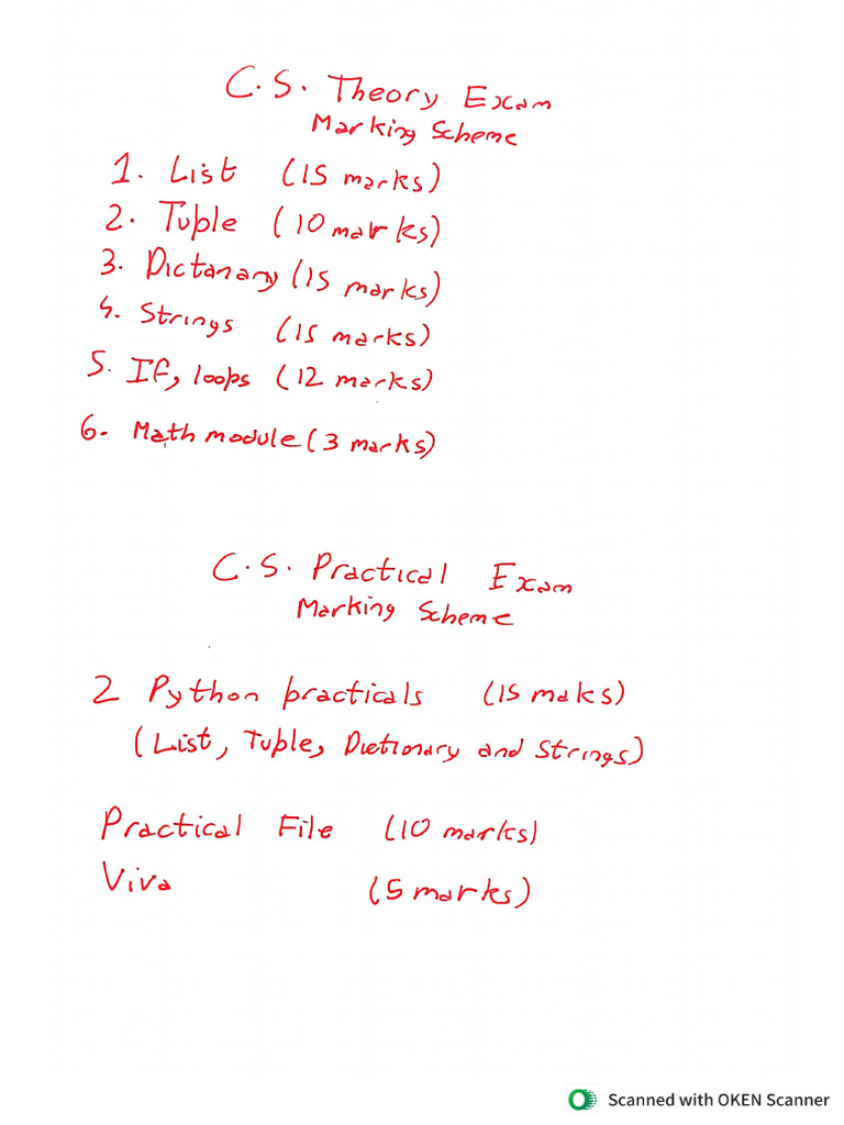 Computer Science Marking Scheme - Theory and Practical Exam | PDF