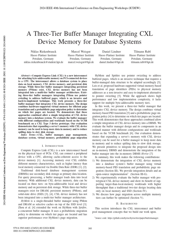 A Three-Tier Buffer Manager Integrating CXL Device Memory For Database Systems | PDF | Computer ...