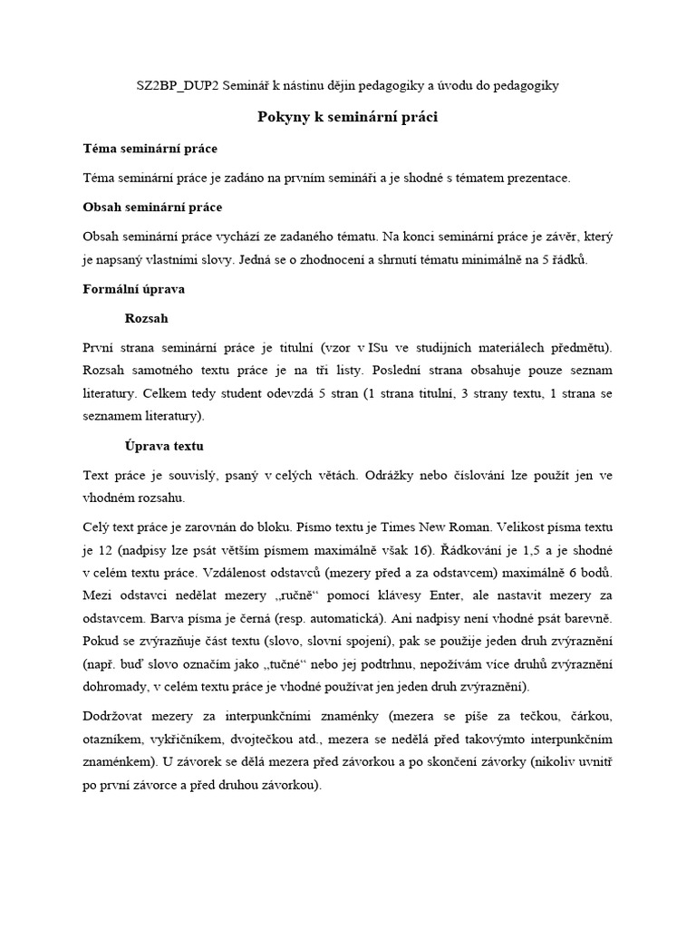 Pokyny Seminarni Prace | PDF