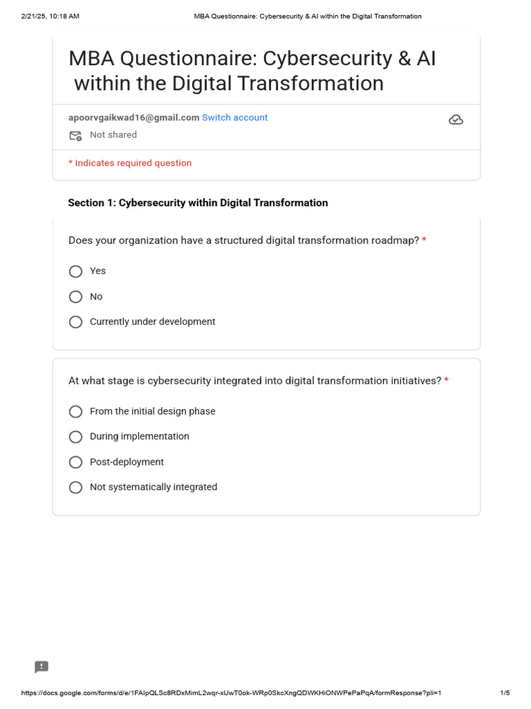 MBA Questionnaire - Cybersecurity & AI Within The Digital ...