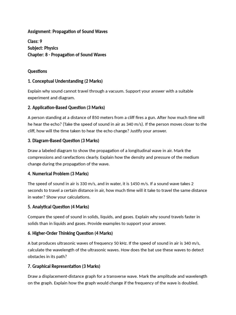 Sound Waves Assignment for Class 9 | PDF | Sound | Waves