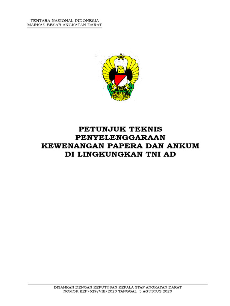 Kep Kasad 629 Tahun 2020 Tentang Kewenangan Papera Dan Ankum Di Lingkungan Angkatan Darat 2 | PDF