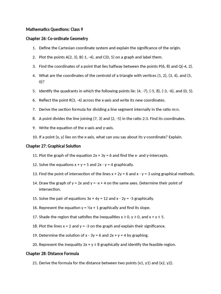 Mathematics Questions 27 | PDF | Cartesian Coordinate System | Line ...