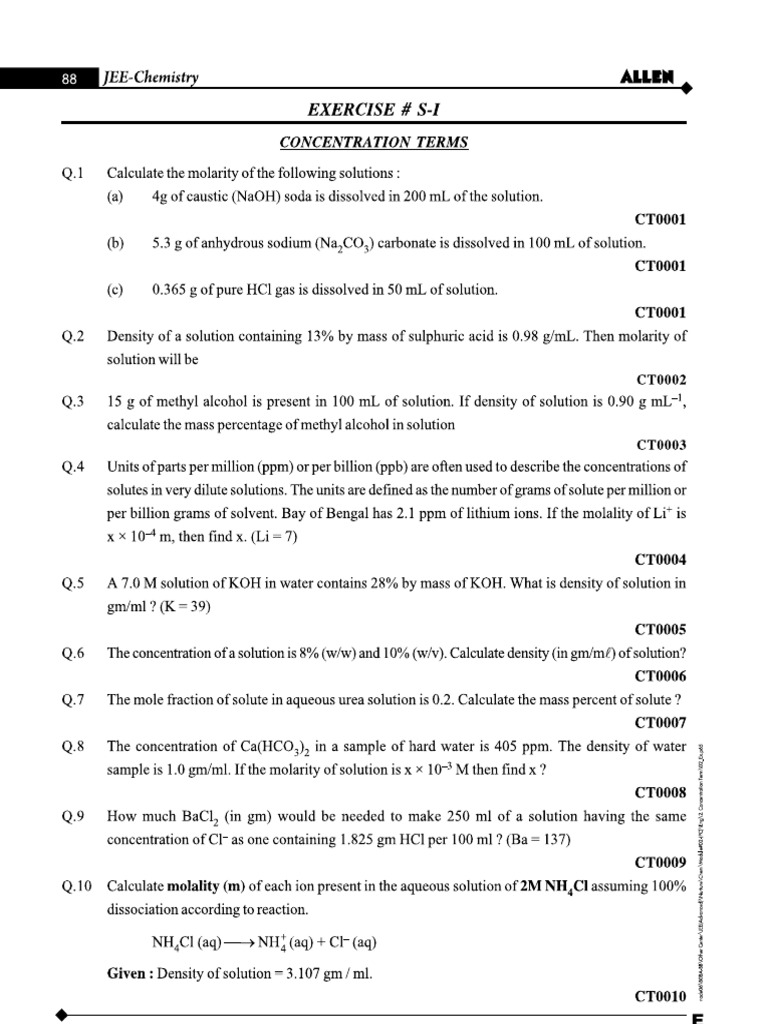 Concentration Terms Subjective Questions | PDF