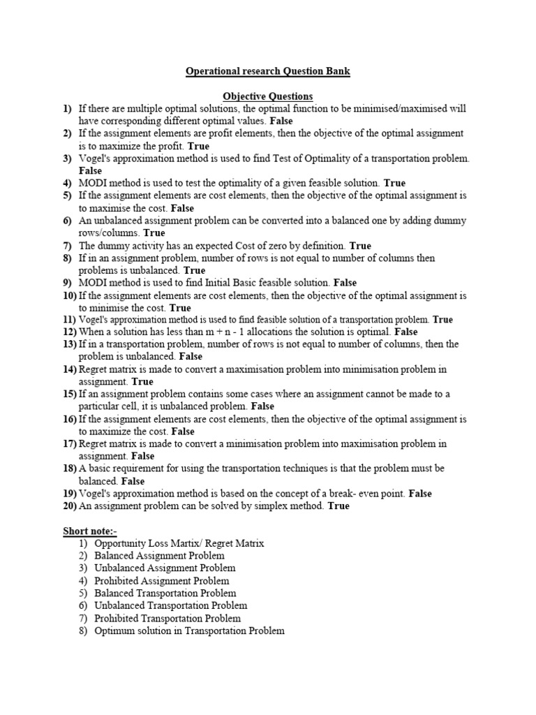 Operation Research Questions Bank | PDF | Mathematical Optimization ...
