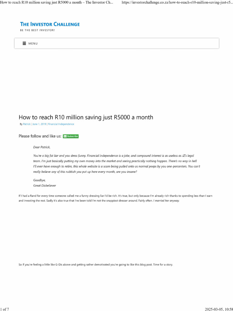 How to reach R10 million saving just R5000 a month | PDF
