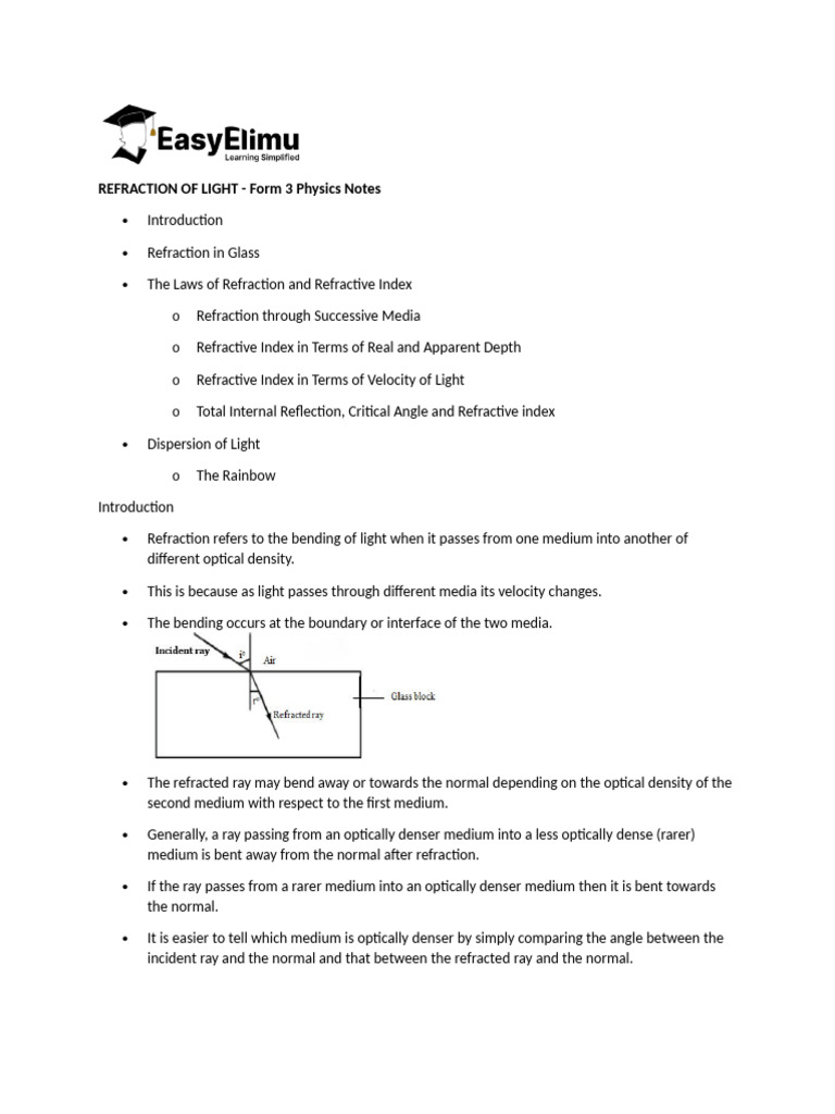 REFRACTION OF LIGHT | PDF | Refraction | Refractive Index