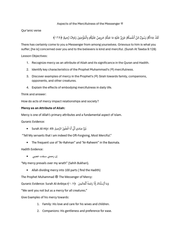 _Aspects of the Mercifulness of the Messenger ﷺ | PDF | Prophets And ...