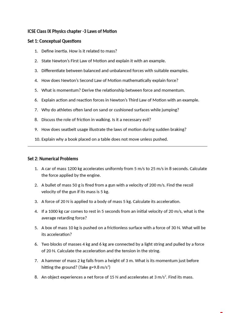 Laws of Motion: Class IX Physics Guide | PDF | Force | Newton's Laws Of ...