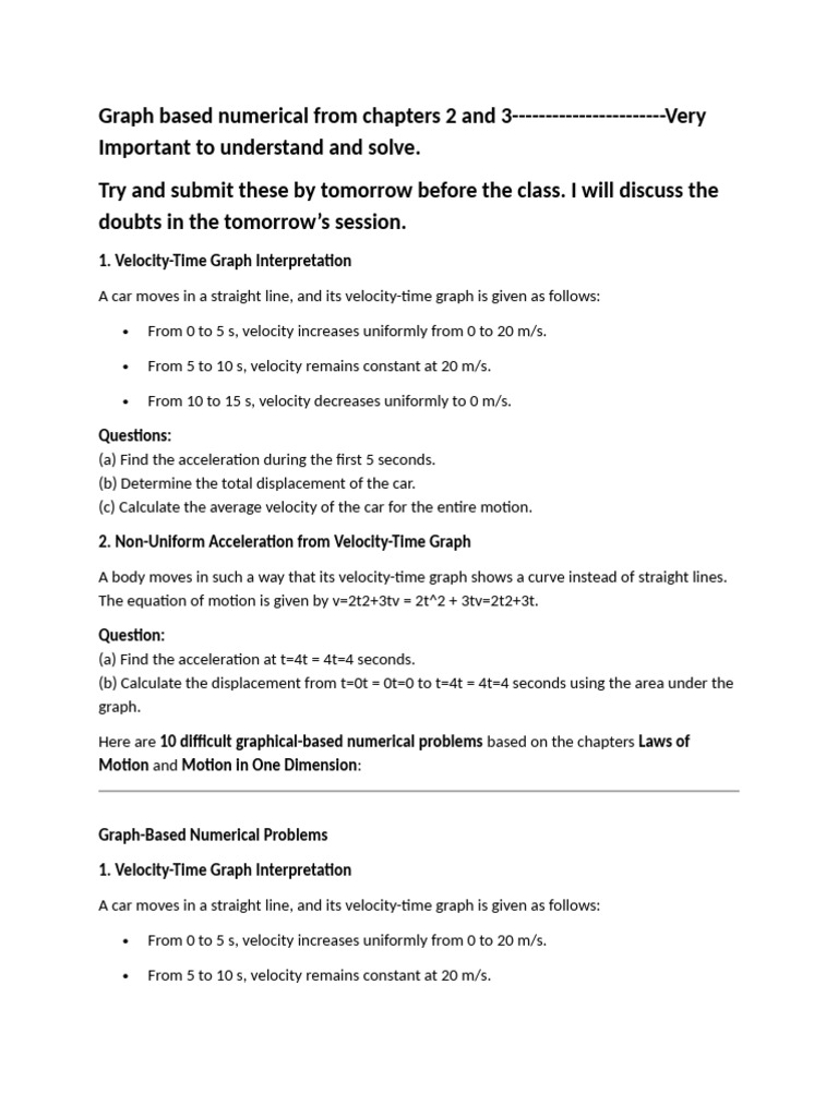 Graph Based Numerical From Chapters 2 and 3 | PDF | Acceleration | Velocity