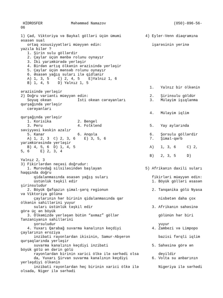 HİDROSFER SINAQ CVB | PDF