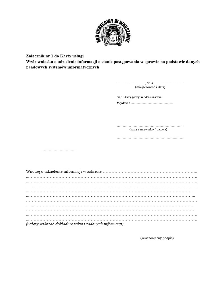 Druk NR 1 Wniosek o Udzielenie Informacji W Sprawie | PDF