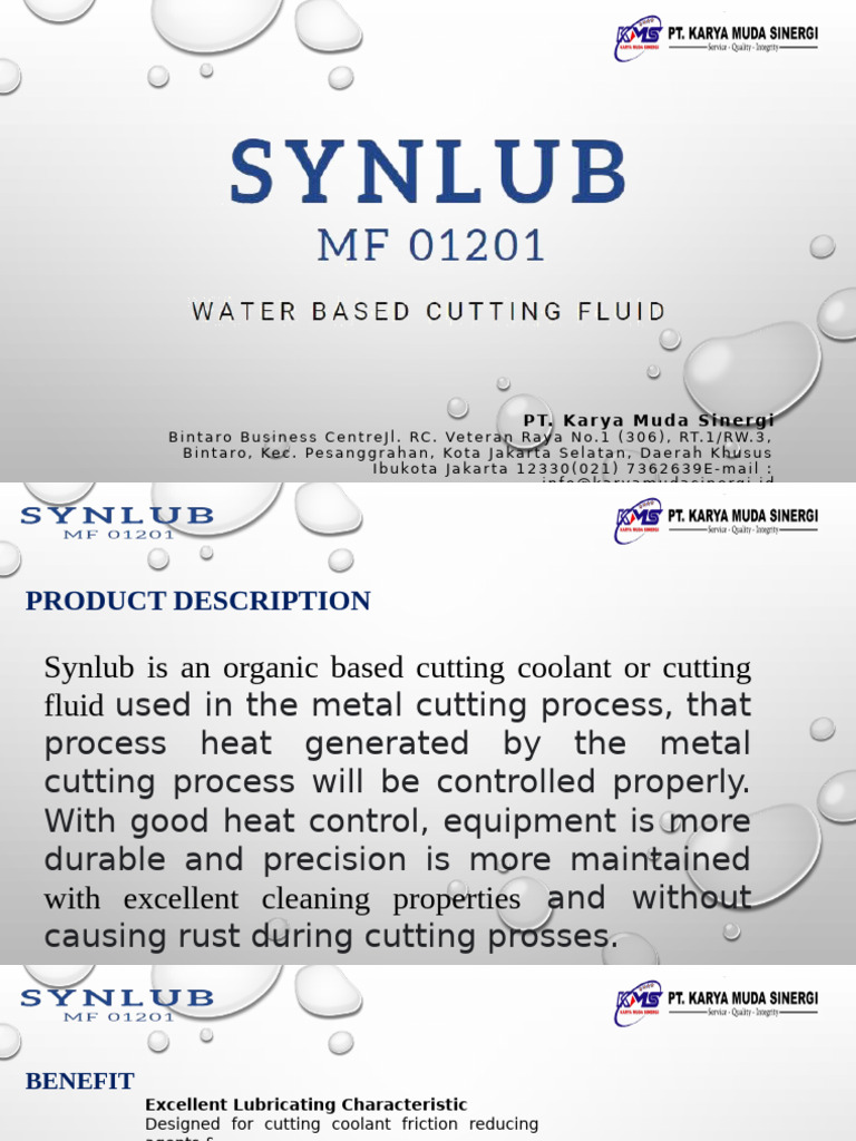 KMS SynLub MF 01201 Cutting Coolant | PDF | Coolant | Chemical Substances