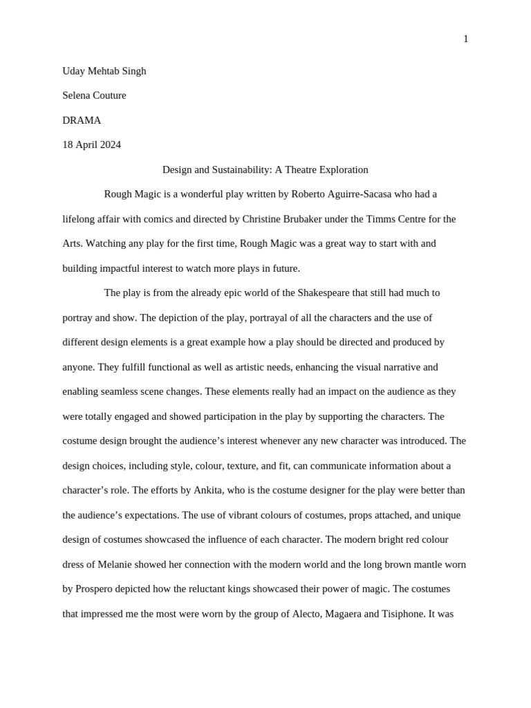 DRAMA 101 Final Assignment | PDF | Feeling | Experience