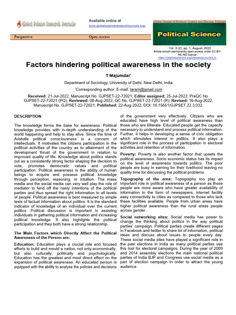 Factors Influencing Political Awareness | PDF | Knowledge | Awareness