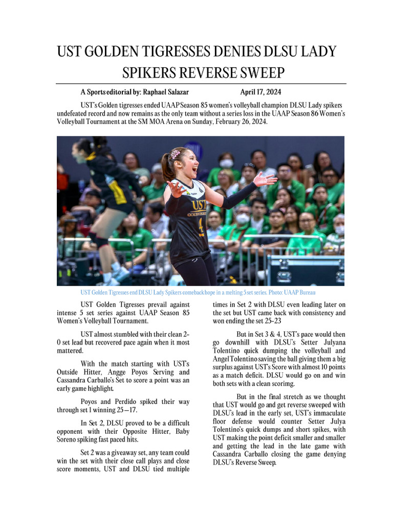 Ust Golden Tigresses Denies Dlsu Lady | PDF