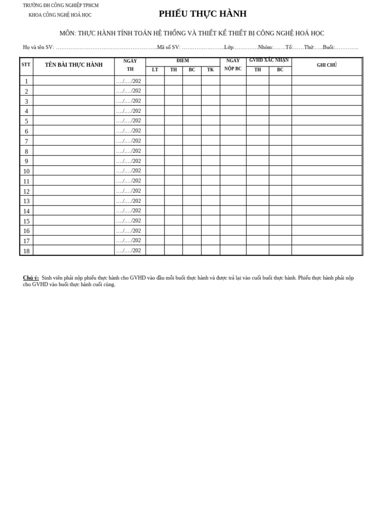 Phieu Thuc Hanh-18-2024 | PDF