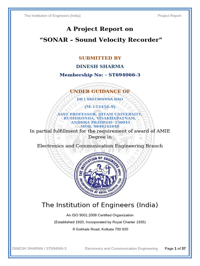 Draft IEI Project SONAR Report | PDF | Refraction | Sound