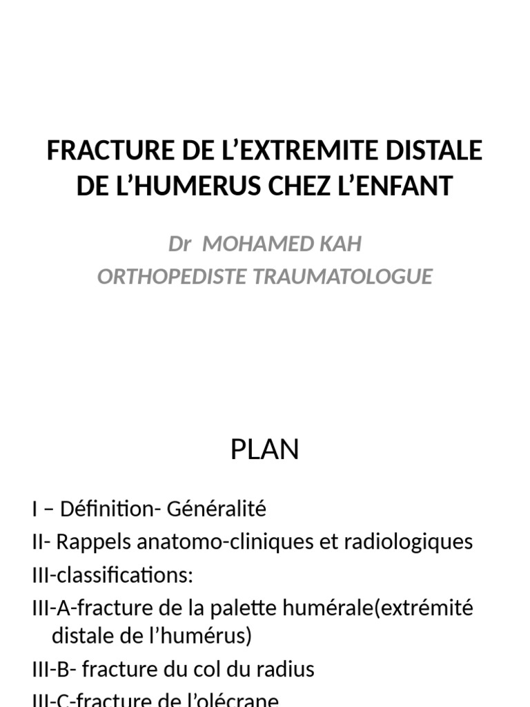 Fracture de L - Extrémité Distale de L - Humérus Chez L - Enfant | PDF ...