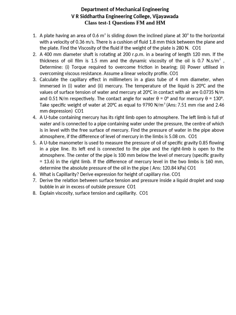 Mechanical Engineering Test Questions | PDF