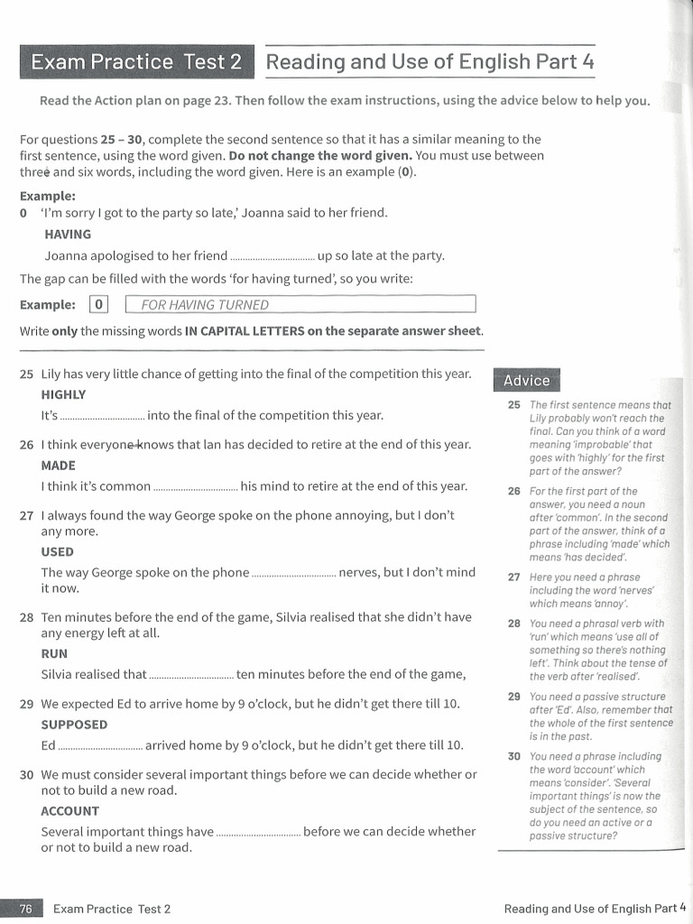 CAE Test 2 - Reading & Use of English Part 4 | PDF